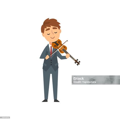 소년 연주 바이올린 재능있는 젊은 바이올리니스트 캐릭터 연주 어쿠스틱 악기 클래식 음악 벡터 일러스트의 콘서트 Classical Concert에 대한 스톡 벡터 아트 및
