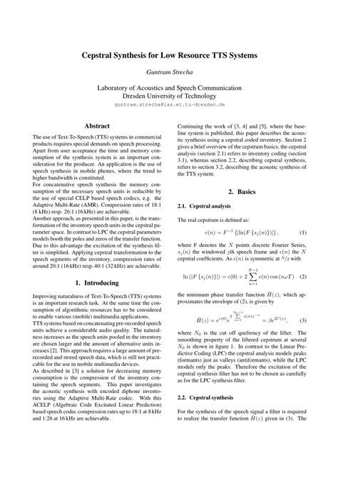 Pdf Cepstral Synthesis For Low Resource Tts Systems