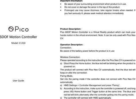 Pico Technology C1310 Pico 6DOF Motion Controller User Manual