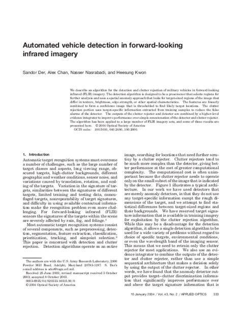 Pdf Automated Vehicle Detection In Forward Looking Infrared Imagery