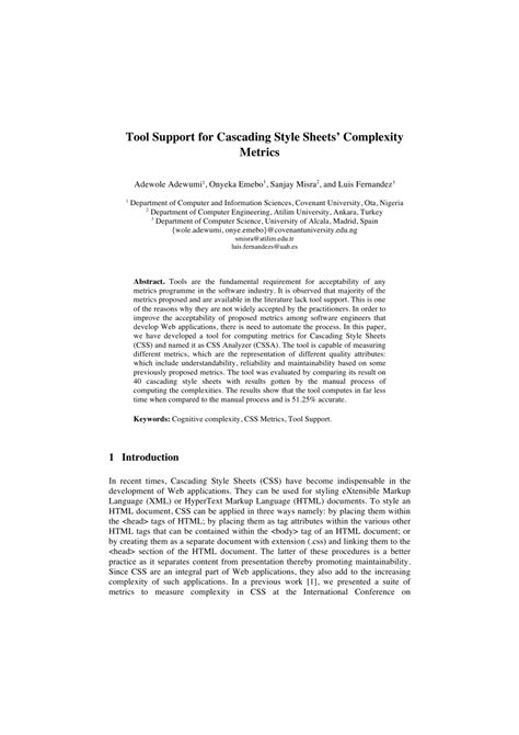 Pdf Tool Support For Cascading Style Sheets Complexity Metrics