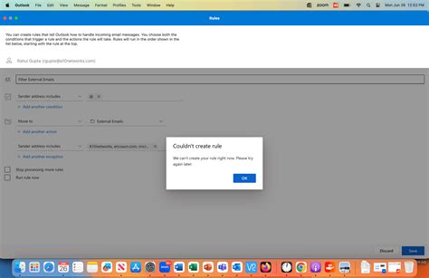 We Cant Create Your Rule Right Now Please Try Again Later Error Message On Mac Microsoft Qanda