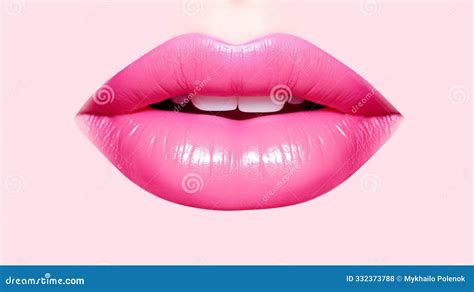 Pink Lips On Light Background In Watercolor Cartoon Style Neural