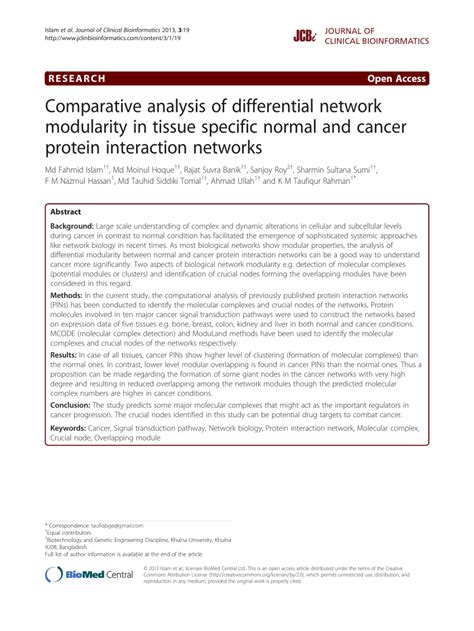 PDF Comparative Analysis Of Differential Network Modularity In Tissue