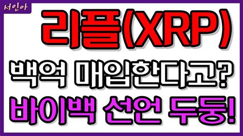 리플 Xrp 바이백 선언 호재 Youtube