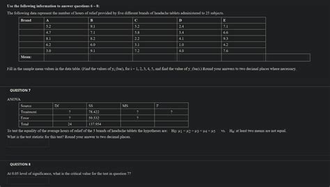 Solved Use The Following Information To Answer Questions 6
