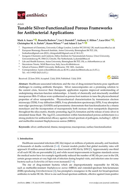 Pdf Tunable Silver Functionalized Porous Frameworks For Antibacterial