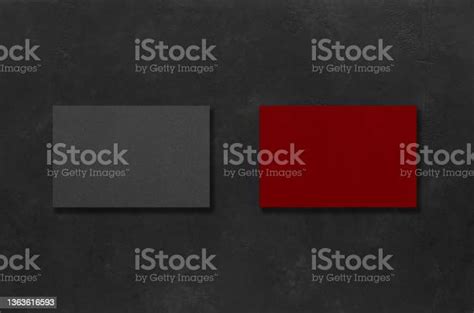 어두운 콘크리트 배경에 검은 색과 빨간색 직사각형 모형 디자인 요소 또는 포트폴리오 복사 공간 0명에 대한 스톡 사진 및 기타 이미지 Istock