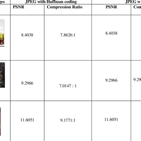 Comparison Between Jpeg With Huffmancoding And Pbcs Download Table