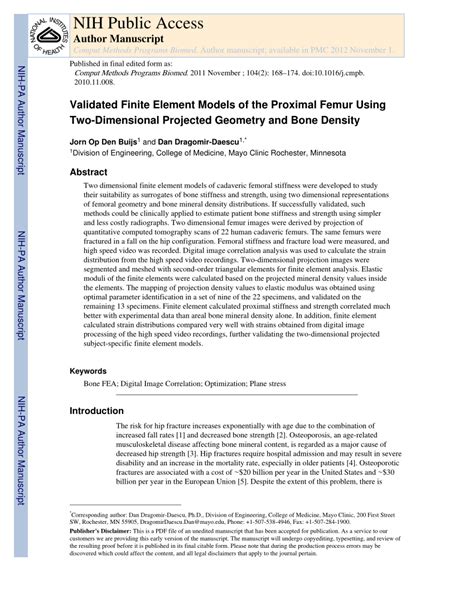 Pdf Validated Finite Element Models Of The Proximal Femur Using Two Dimensional Projected