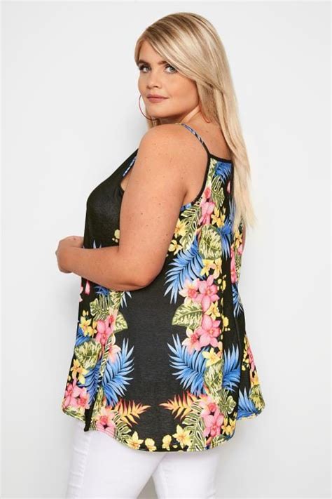 Black Tropical Spaghetti Strap Swing Vest Sizes 16 36 Yours Clothing