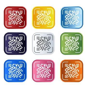 Colorful Qr Code Barcode Square Smartphone Scanner Label Tag Set On Transparent Background