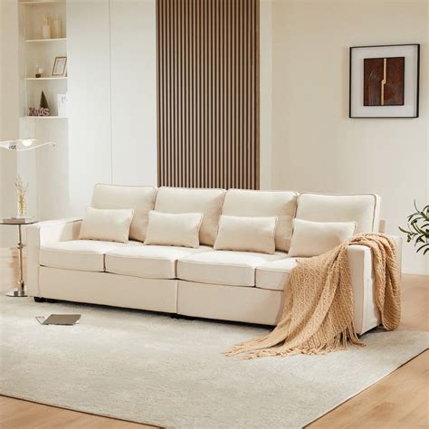 Okwish Sofa 4 Sitzer Schlafsofa Aus Leinenstoff Viersitzer Sofa Mit