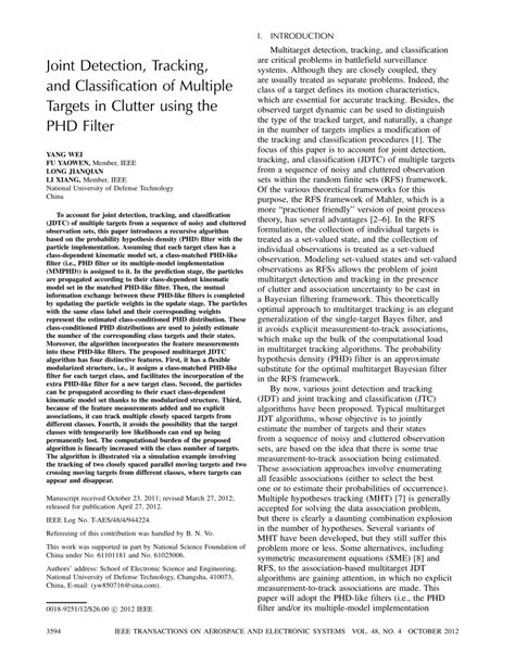 Pdf Joint Detection Tracking And Classification Of Multiple Targets