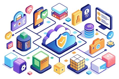 Isometric Illustration Of A Cloud Computing Network With Icons Representing Various Features