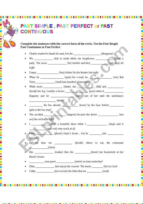 PAST SIMPLE PAST CONTINUOUS AND PAST PERFECT ESL Worksheet By Yola1923