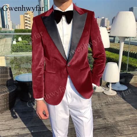 Gwenhwyfar Custom Made Fashion Luxury Velvet Wine Red Tailed Suits Mens