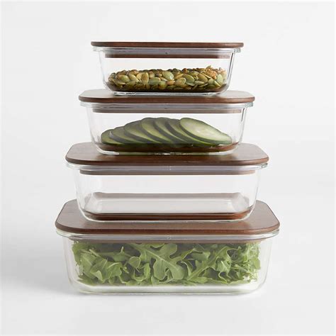 Crate And Barrel 8 Piece Rectangular Glass Storage Containers With Dark