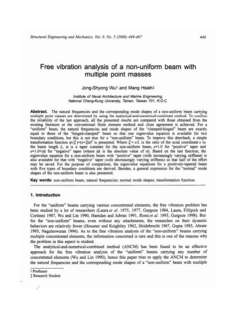 Pdf Free Vibration Analysis Of A Non Uniform Beam With Multiple Point Masses