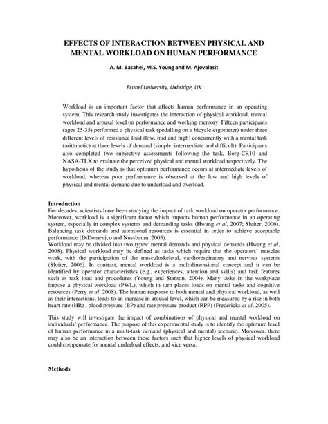 Pdf Effects Of Interaction Between Physical And Mental Workload On