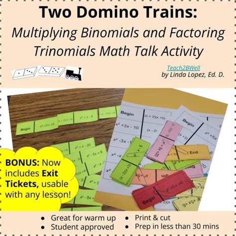 Multiply Binomials Factor Trinomials Domino Trains Matching Sorting Activity