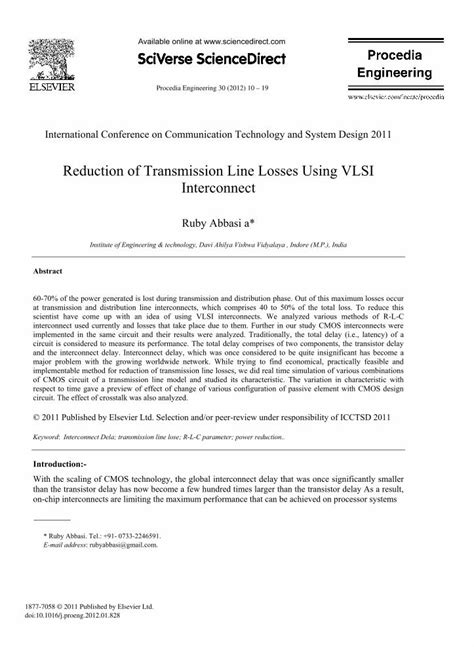 Pdf Reduction Of Transmission Line Losses Using Vlsi Interconnect