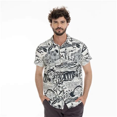 Camisa De Botão Adulto Rio Motivo Preto Branco Vetor Energia Natural
