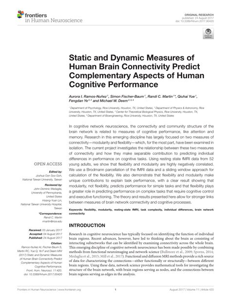 PDF Static And Dynamic Measures Of Human Brain Connectivity Predict