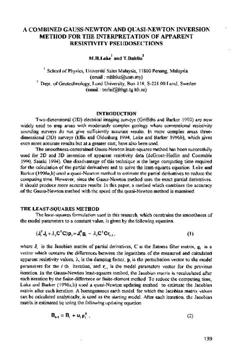 Pdf A Combined Gauss Newton And Quasi Newton Inversion Method For The