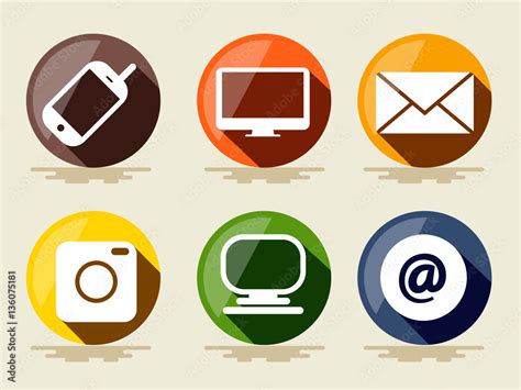 Technology Icons Flat Design Computer Envelope PC Screen Camera And At Symbols Stock Vector