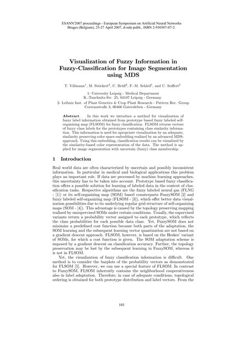 Pdf Visualization Of Fuzzy Information In Fuzzy Classification For Image Segmentation Using Mds