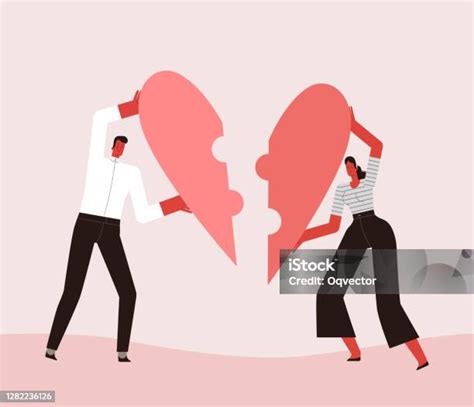 연인 남자와 여자는 손에 마음 옆에 서있다 흰색 배경에 격리 감탄에 대한 스톡 벡터 아트 및 기타 이미지 감탄 개념