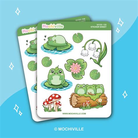 Froggies And Lilies Vinyl Sticker Sheet Planner Bullet Journal Stickers