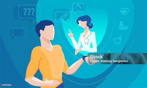 상담 의사와 그녀의 환자와 의료 홀로그램 응용 프로그램 그림 누가 측면에 통증을 느낀다 개념에 대한 스톡 벡터 아트 및 기타 이미지 개념 건강 검진 건강관리와 의술