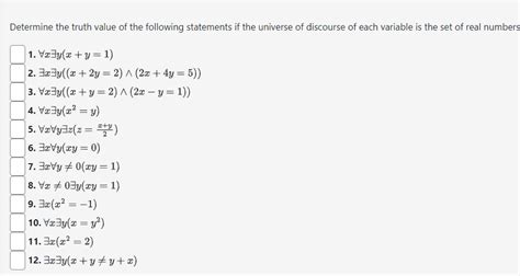 solved determine the truth value of the following statements