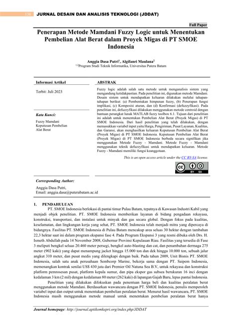 PDF Penerapan Metode Mamdani Fuzzy Logic Untuk Menentukan Pembelian Alat Berat Dalam Proyek