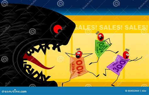 Black Friday Price Label Tag Monster Devour Cartoon Shopping Sea Stock