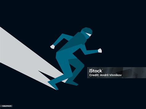 남자의 실루엣 도둑 얼굴 복고풍 스타일 느와르 검은 색 배경에 크리핑 범죄자 벡터 일러스트레이션 형사에 대한 스톡 벡터 아트 및