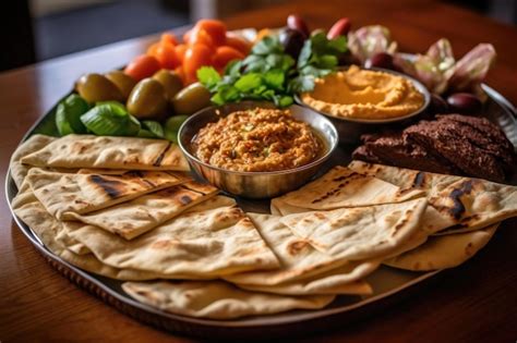 Premium Ai Image Mediterranean Platter With Hummus And Pita Bread