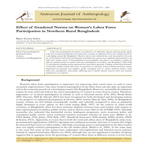 Effect Of Gendered Norms On Womens Labor Force Participation In