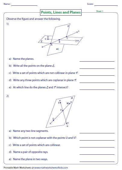 geometry worksheets points lines and planes
