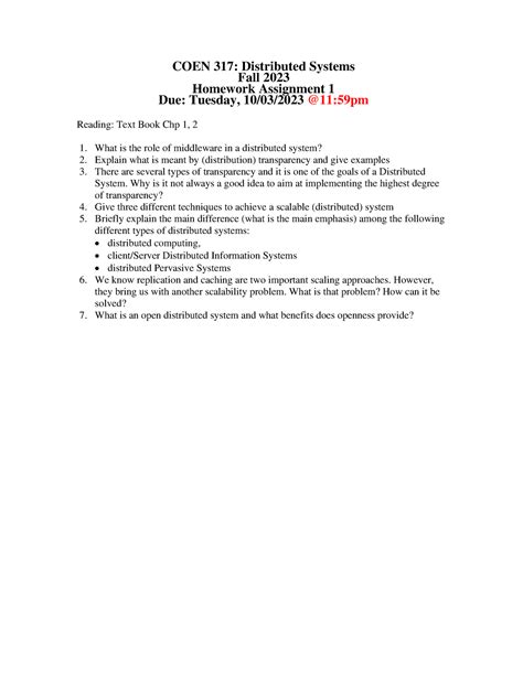 Hw1 Assignment 1 Coen 317 Distributed Systems Fall 2023 Homework Assignment 1 Due Tuesday