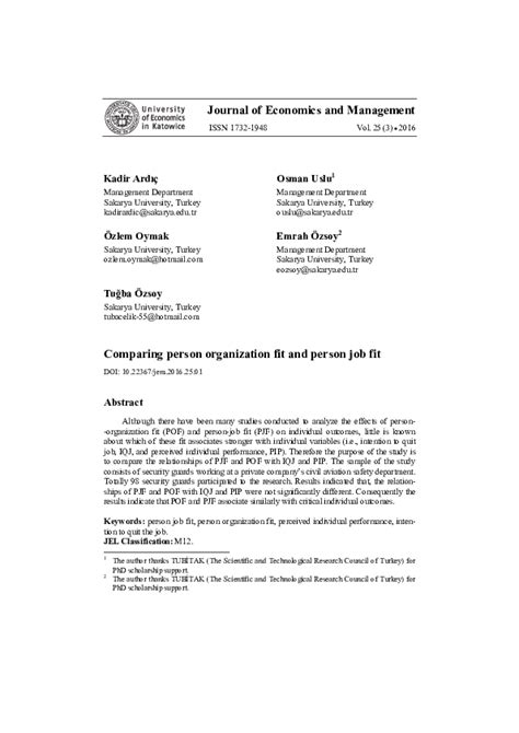 Pdf Comparing Person Organization Fit And Person Job Fit