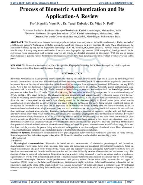 Pdf Process Of Biometric Authentication And Its Application A Review