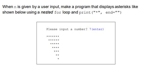 Solved When N Is Given By A User Input Make A Program That Chegg