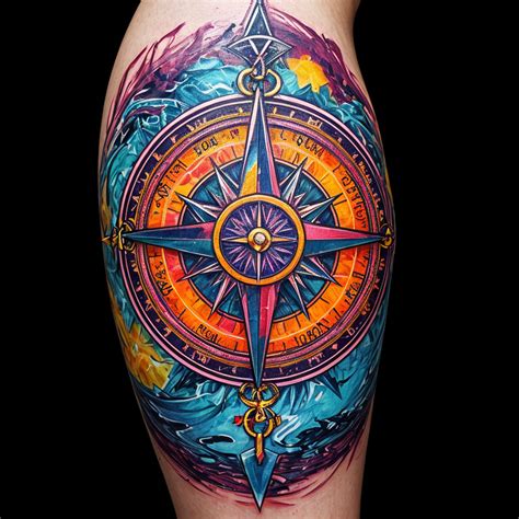 Vivid Color Compass Tattoo Image Free Ai Generator Makepix