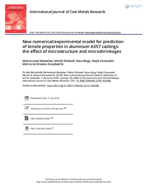 Pdf New Numericalexperimental Model For Prediction Of Tensile