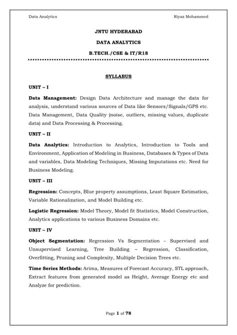 Data Analytics Computerized Notes For Computer Science And Engineering By