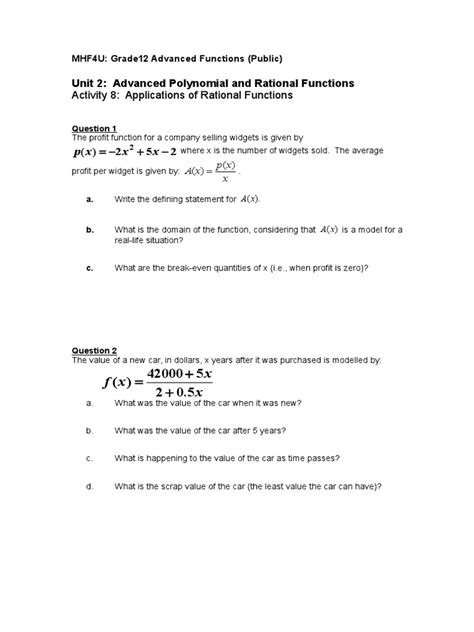 Advanced Functions Practice Questions Pdf
