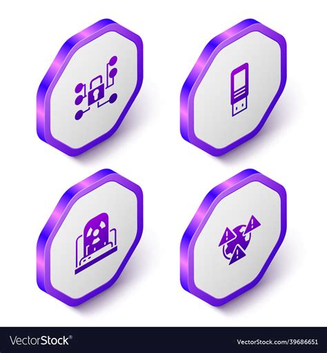 Set Isometric Cyber Security Usb Flash Drive Vector Image
